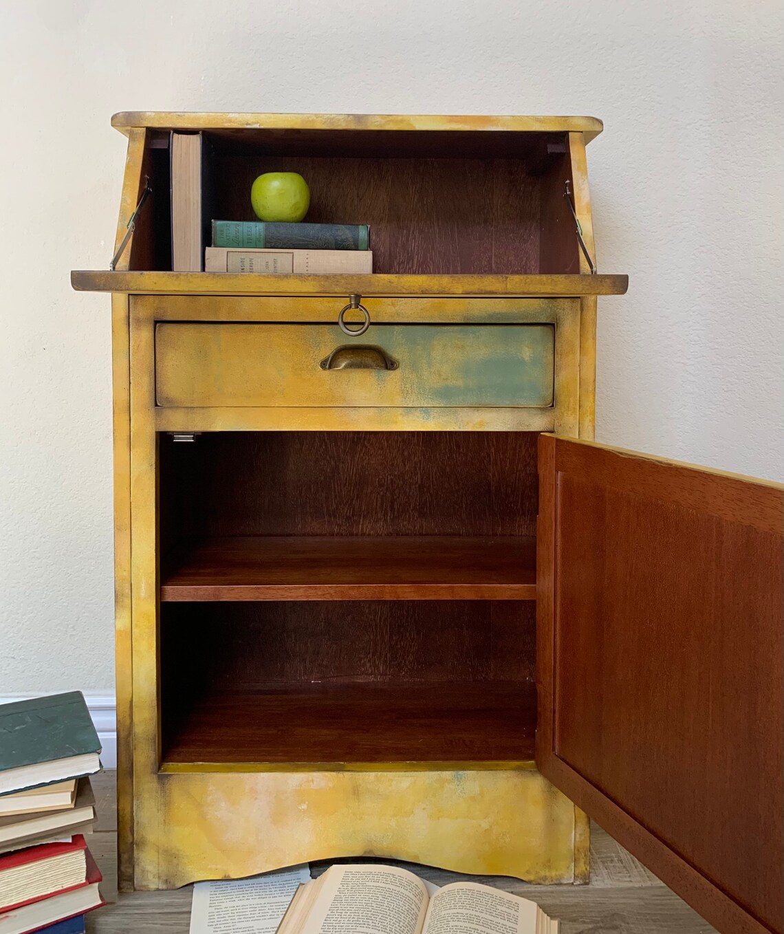 Boho Secretary Desk Storage. Painted Fall Front Drop Lid - Etsy