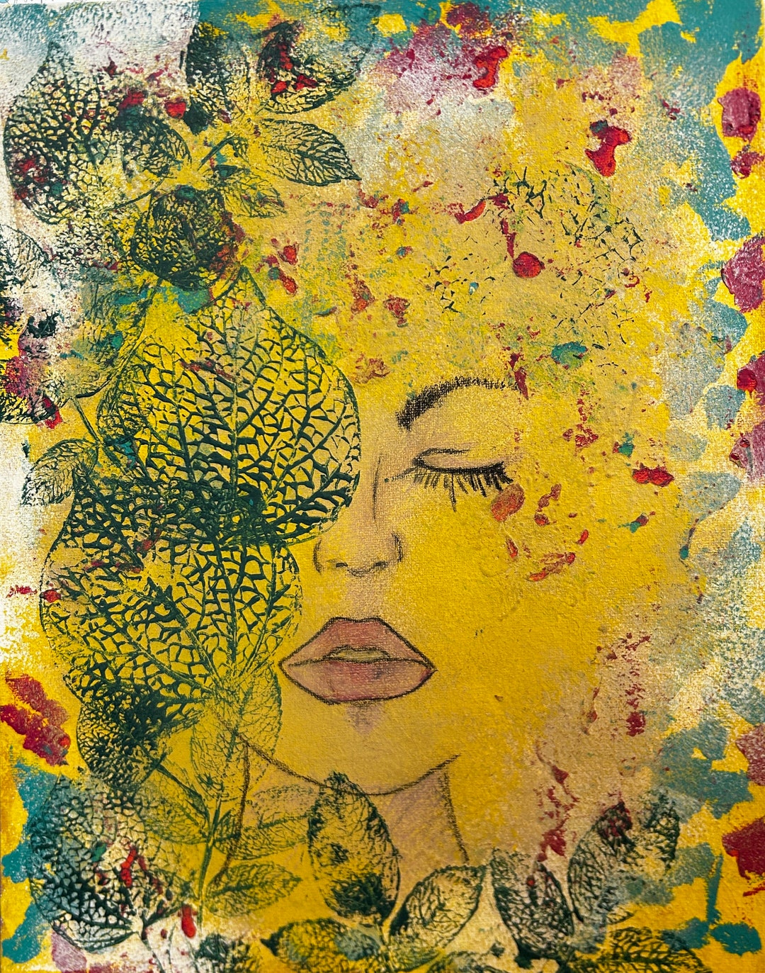 Floral Woman's Face Expressionism. Premium Art Print. Colorful Wall Art ...