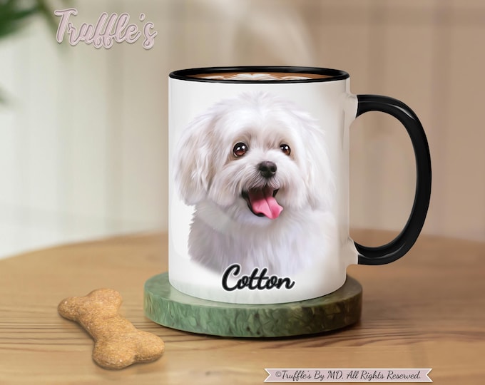 Custom Coffee Mugs Dogs, Custom Maltese Portrait Mug, Personalized Dog ...