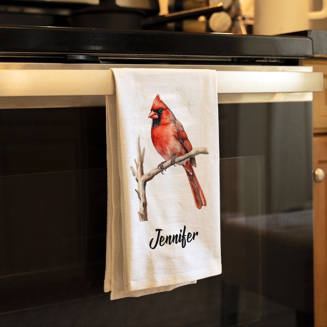 Personalized Christmas Gift Kitchen Towel, Cardinal Kitchen Towel, Red ...