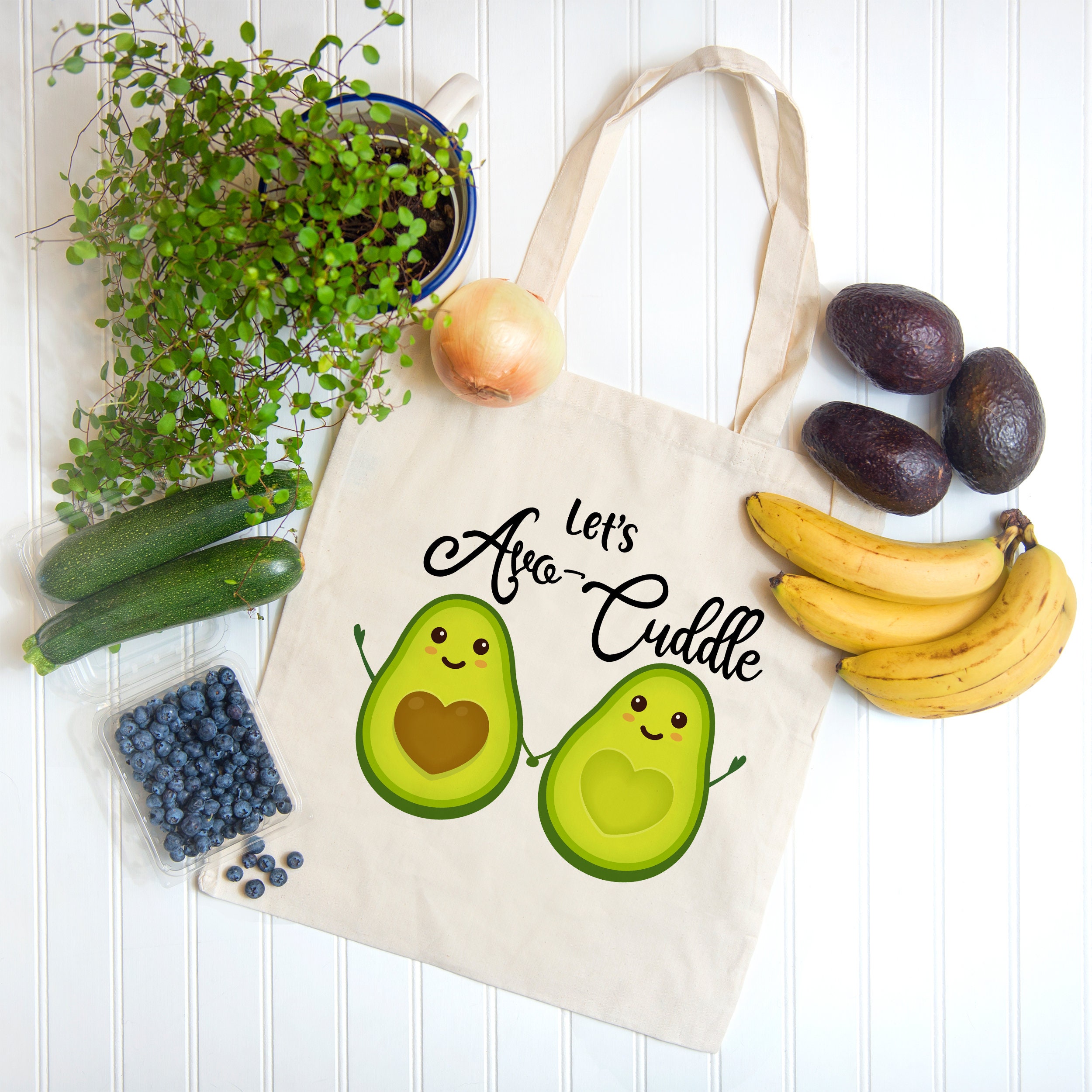 Reusable Grocery Bag Let's Avo Cuddle Avocado Print - Etsy