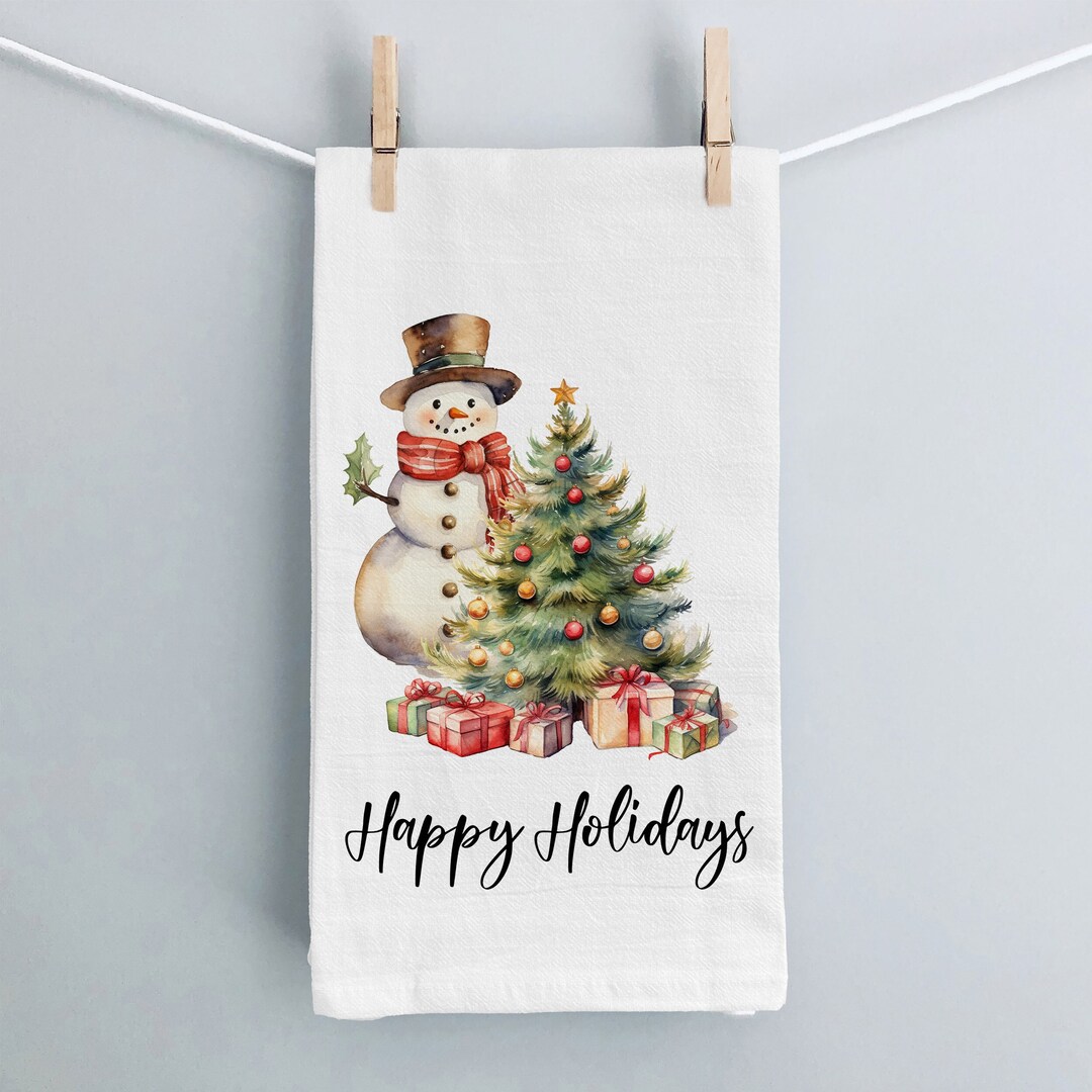 Snowman Christmas Tree Kitchen Towel: Organic Cotton Holiday Decor - Etsy