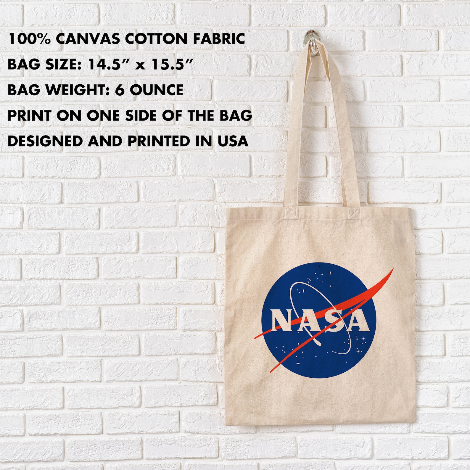 Nasa Tote Bag NASA Worm Tote Bag NASA Logo Cotton Canvas - Etsy