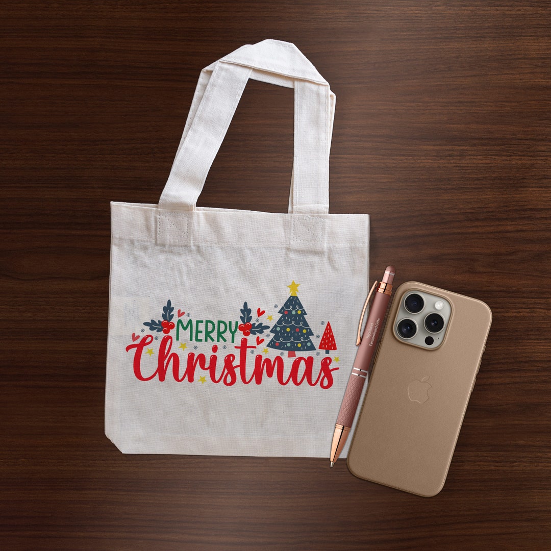 Personalized Mini Tote Bag, Customized Christmas Tote Bag, 7.5 X 8 ...