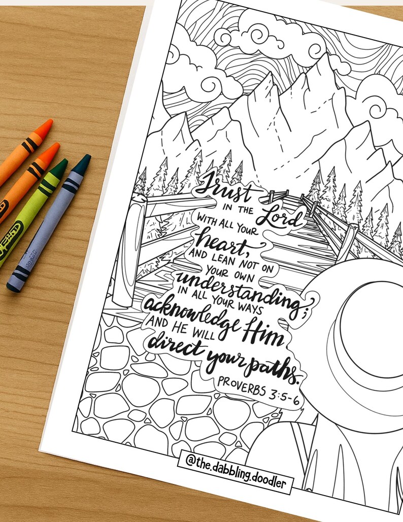 Proverbs 3:5-6 Coloring Page | Christian Scripture Art (PDF) - Etsy