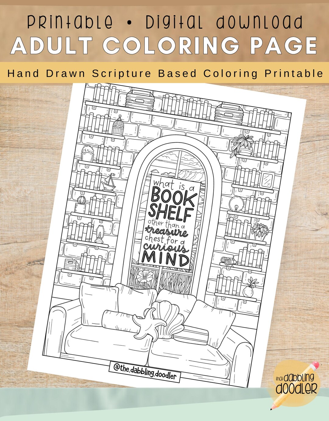 Bookshelf Coloring Page Printable, Book Lover Coloring Page, Cozy ...