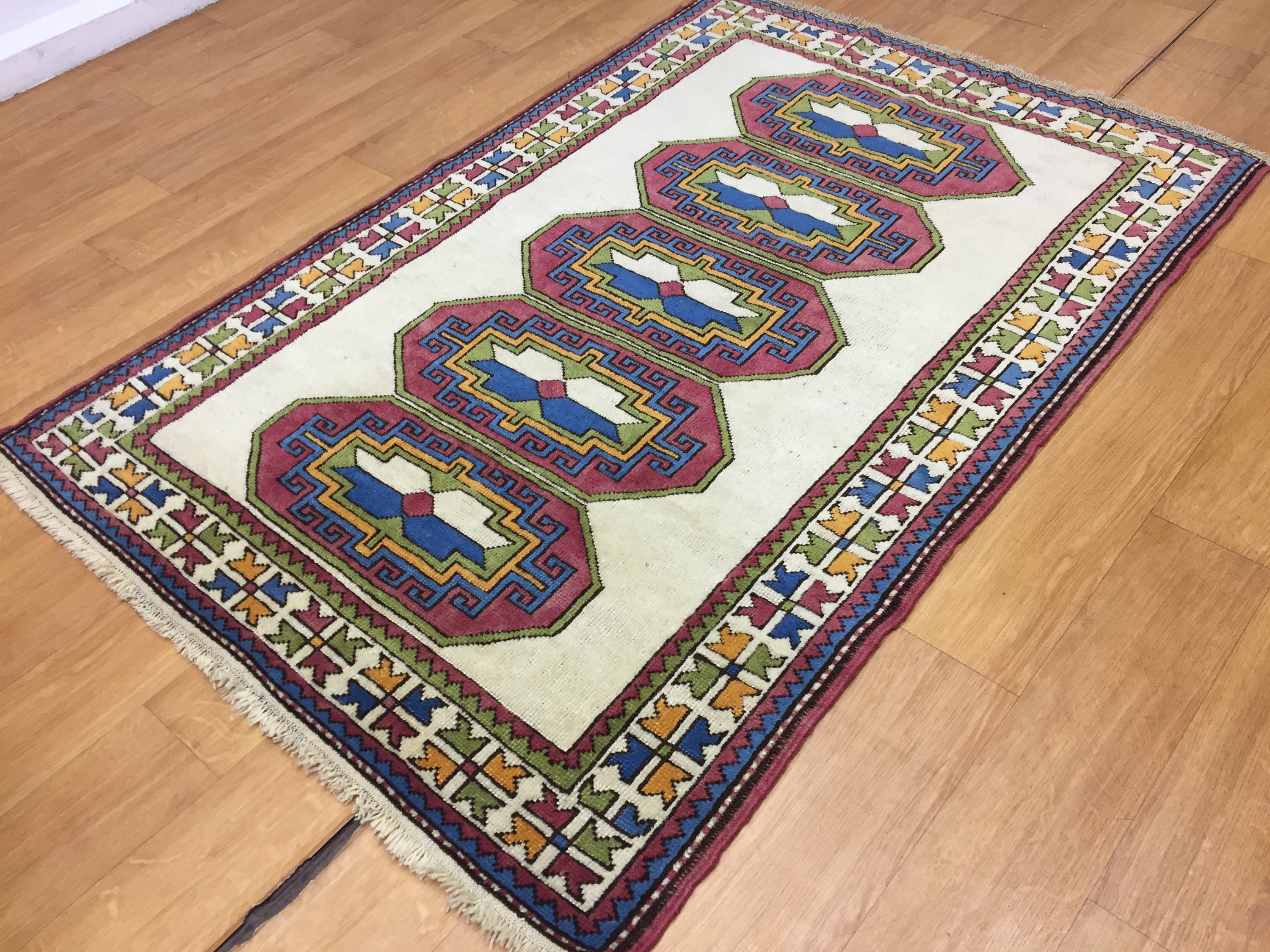 Turkish Rug4x6 Ftvintage Rug white Blue Rugfloor | Etsy