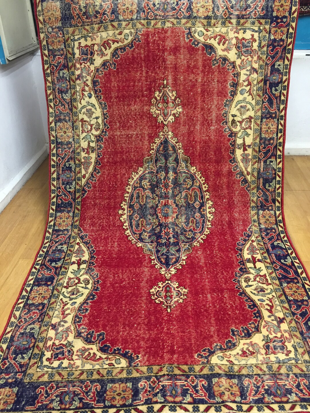 Turkish Rug,5x9 Ft Vintage Rug,red Blue Rug,floor Rug,designer Rug ...