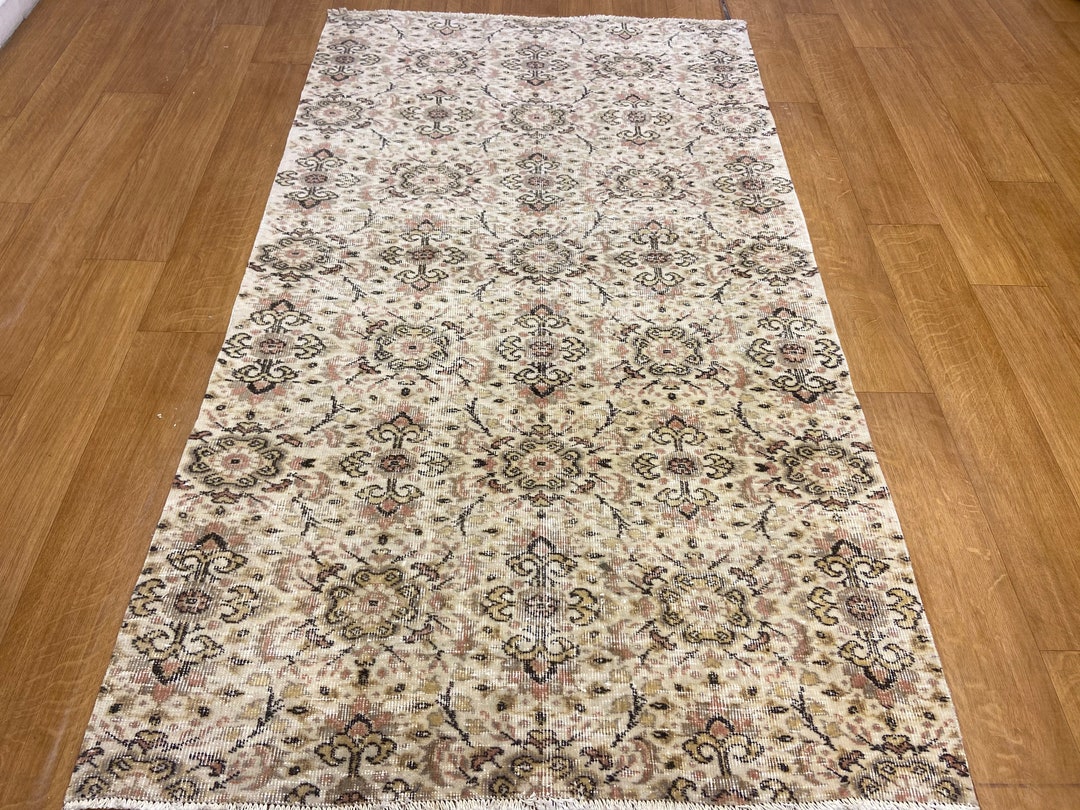 Turkish Beige Rug,4x6.1 Feet Rug, Vintage Rug, Floral Rug Handmade Rug ...