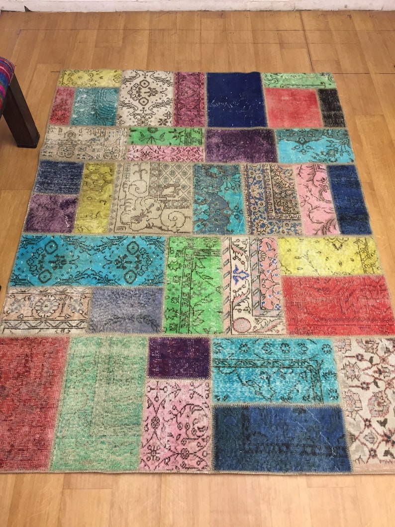 Patchwork 6x7 feetbrıght color full rug area rug designer | Etsy