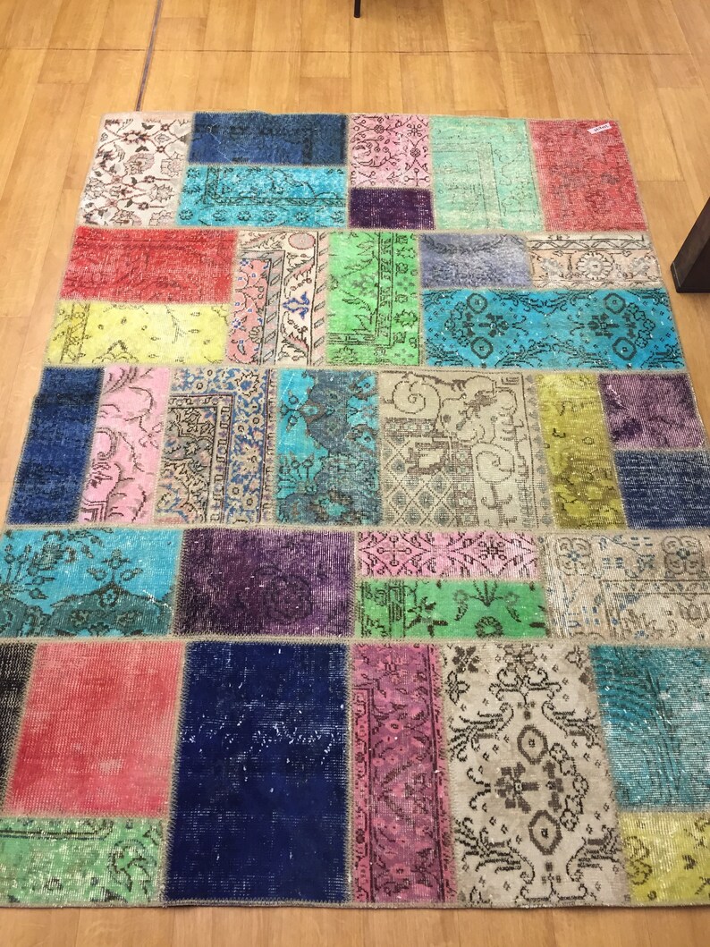 Patchwork 6x7 feetbrıght color full rug area rug designer | Etsy