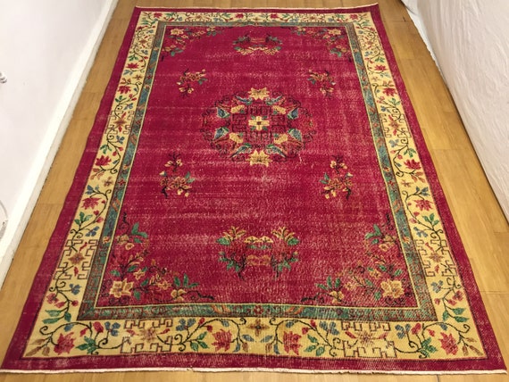 Turkish Rug Vintage Carpet Pink Rug 7x10 Ft Rug Area Rug - Etsy