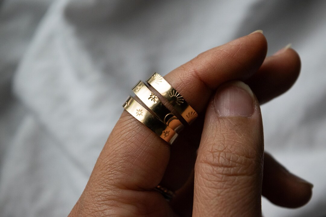 Night Sky or Sunrise Ring, Hand Stamped Ring, Statement Ring, Stacking ...