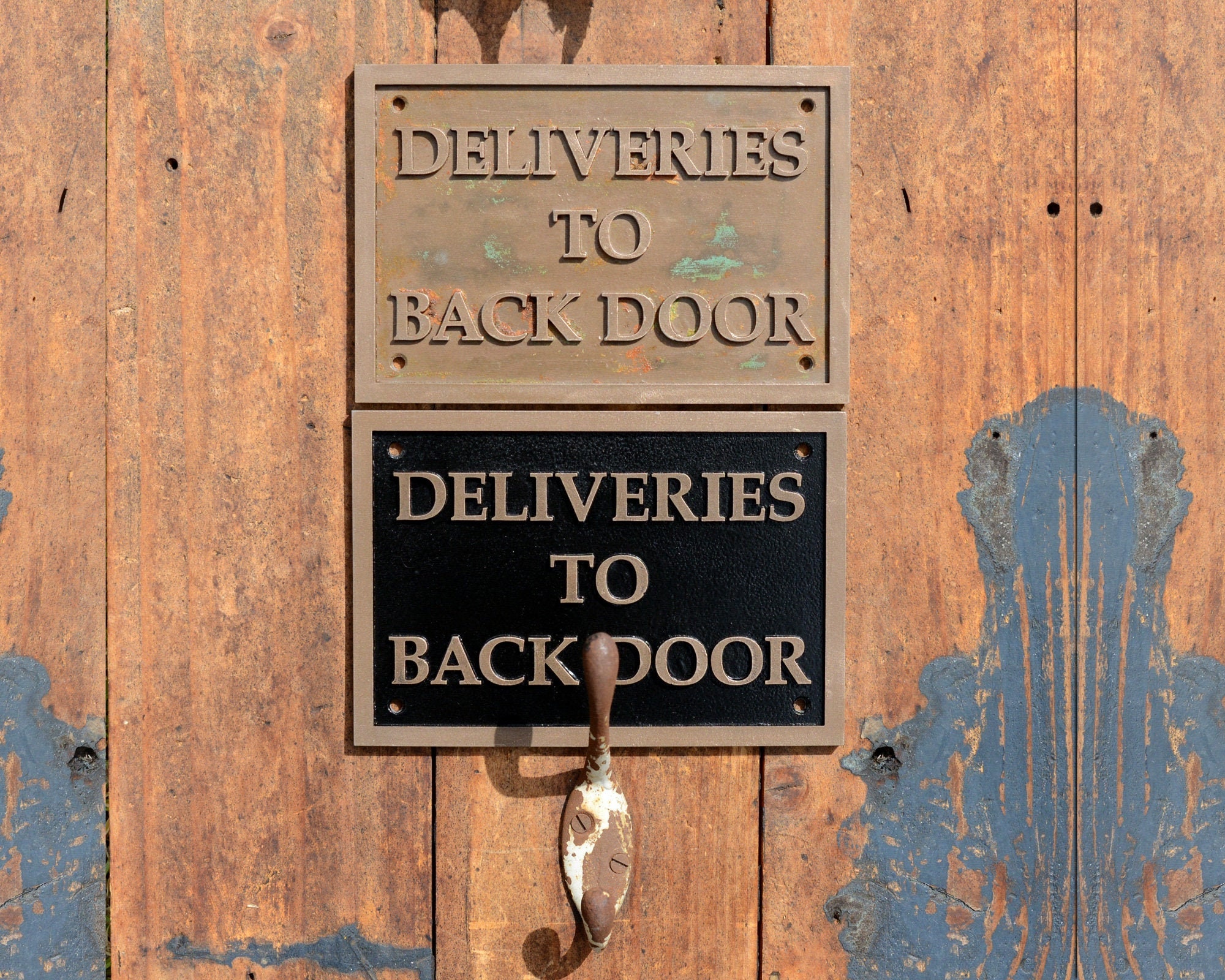 DELIVERIES to BACK DOOR Sign. Wall Plaque. Cast Bronze Resin. Gate ...