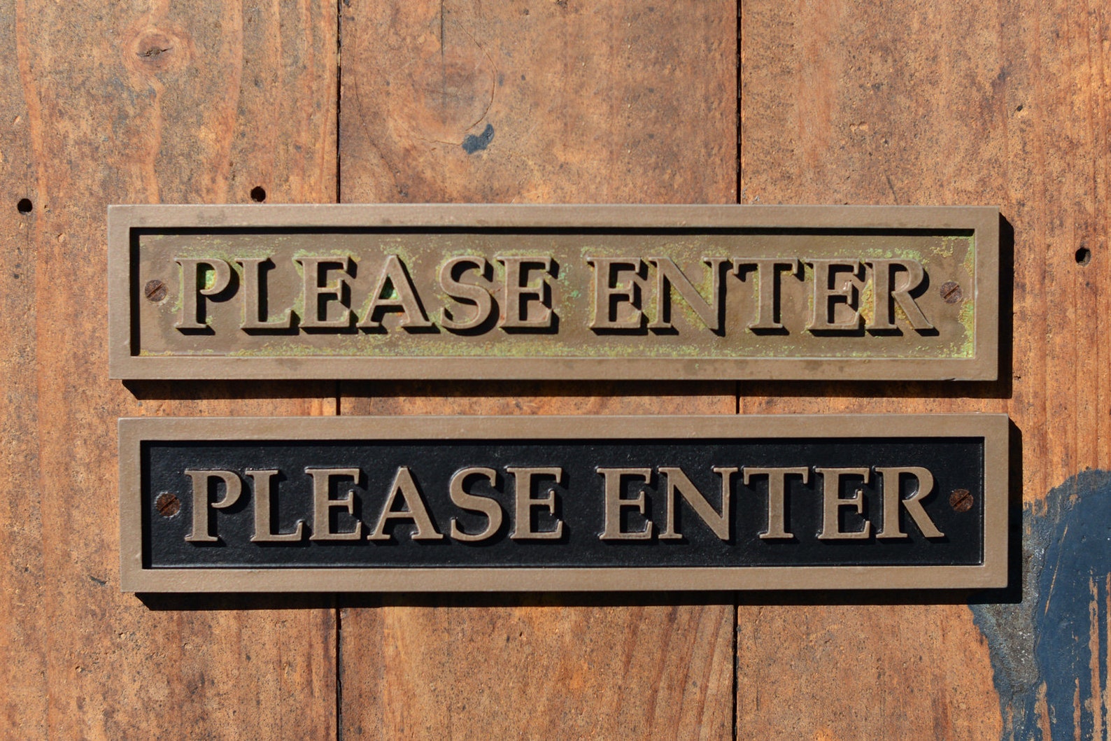 PLEASE ENTER Door Sign. Old Style Sign, Cast Bronze Resin Door Plaque ...