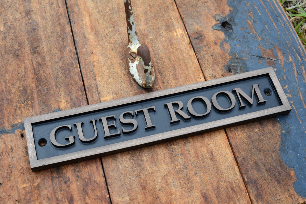 GUEST ROOM Door Sign. Black or Bronze. New, Old Style Rustic Western ...