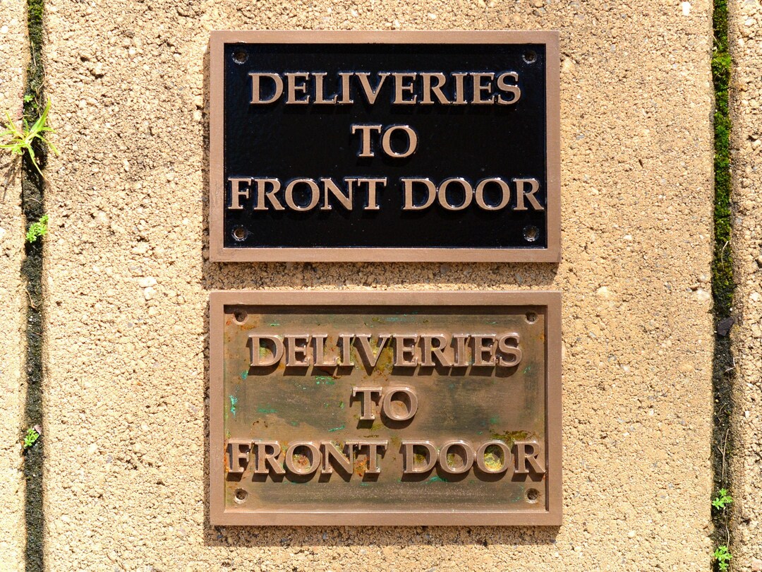 DELIVERIES to FRONT DOOR Sign. Wall Plaque. Cast Bronze Resin. Gate ...