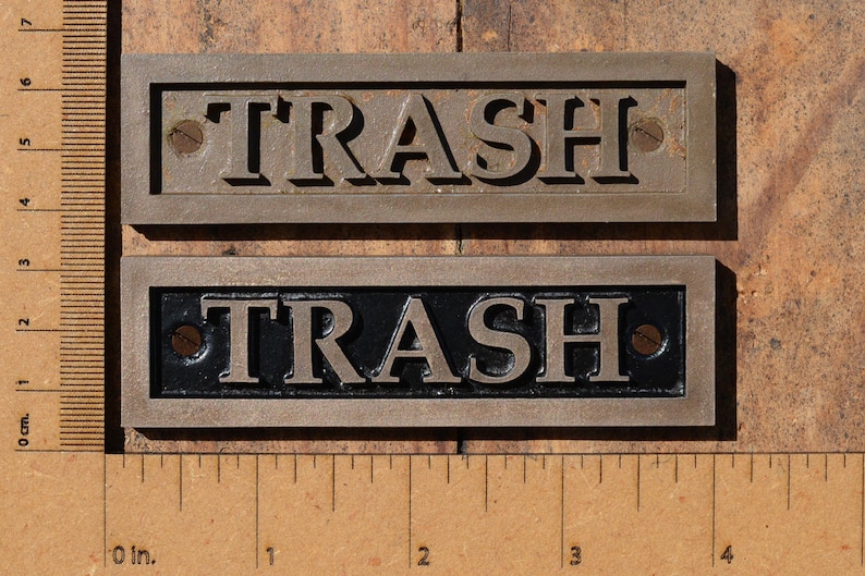 TRASH Sign. Small or Large, Cold Cast Bronze Resin Door, Trash Can Sign ...