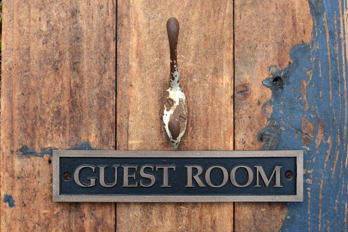 GUEST ROOM Door Sign. Black or Bronze. New, Old Style Rustic Western ...