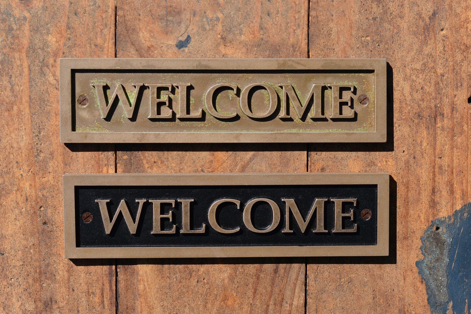 WELCOME Door Sign or Wall Plaque, Old Style Sign, Cast Bronze Resin ...