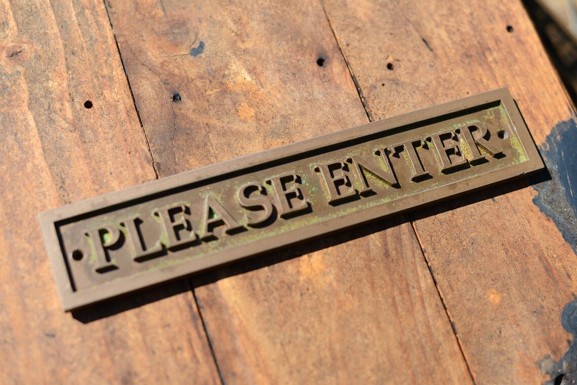 PLEASE ENTER Door Sign. Old Style Sign, Cast Bronze Resin Door Plaque ...