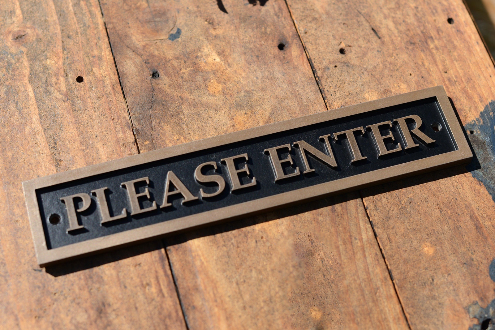 PLEASE ENTER Door Sign. Old Style Sign, Cast Bronze Resin Door Plaque ...