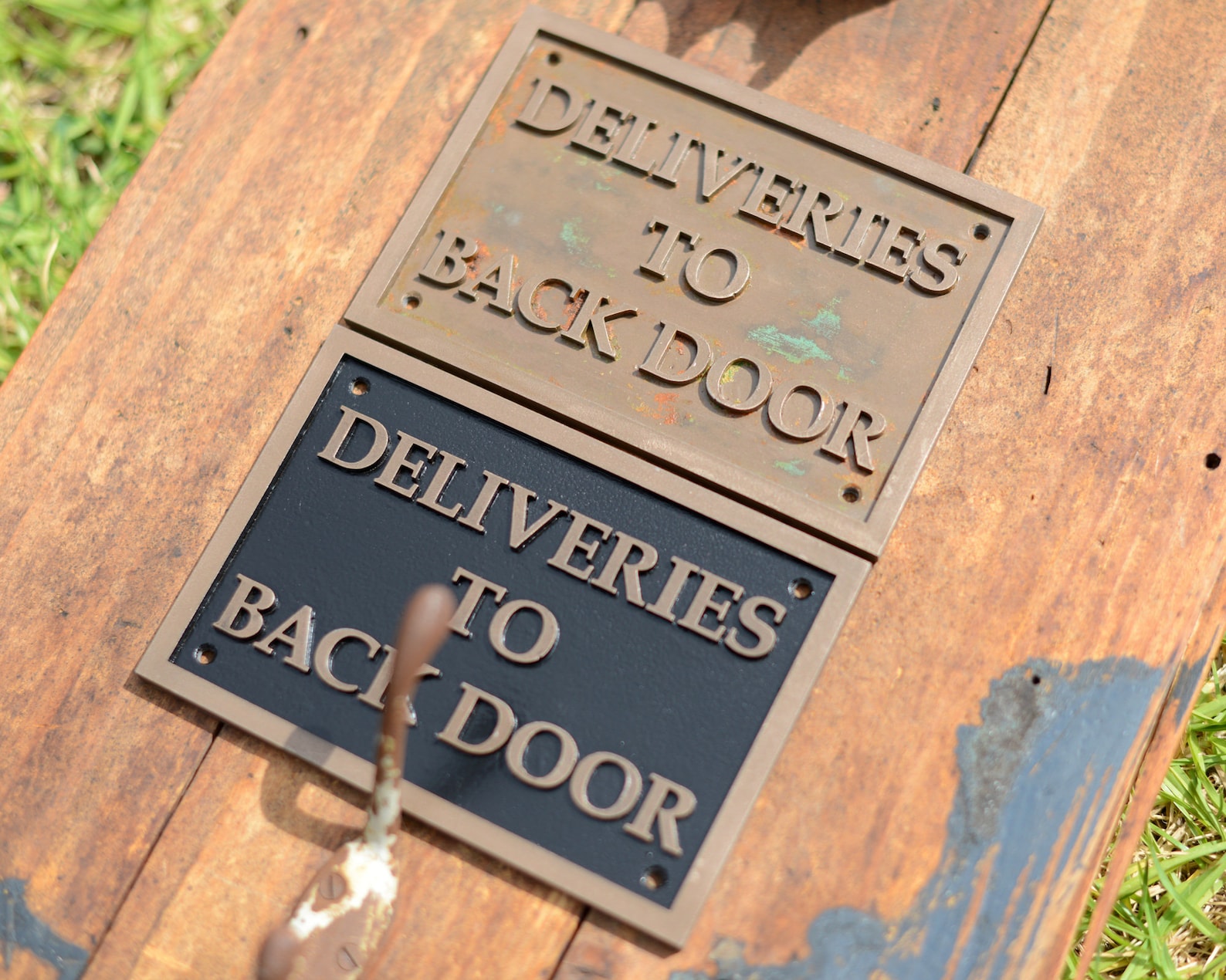 DELIVERIES to BACK DOOR Sign. Wall Plaque. Cast Bronze Resin. Gate ...