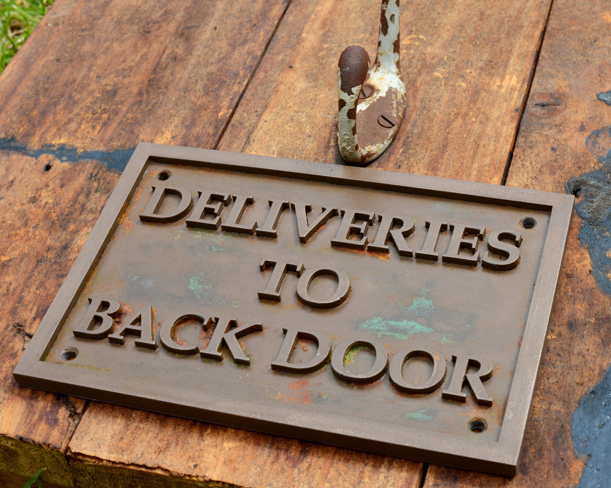 DELIVERIES to BACK DOOR Sign. Wall Plaque. Cast Bronze Resin. Gate ...