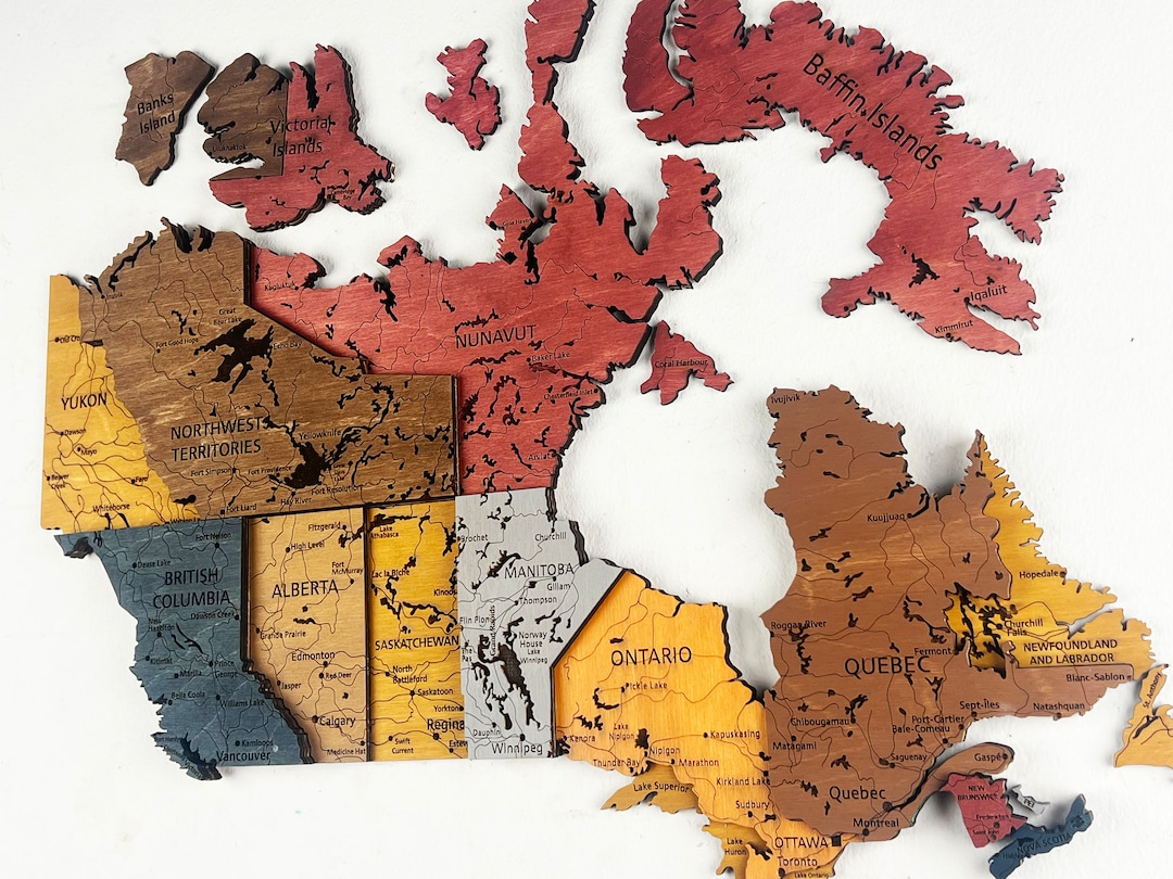 Wooden Canada Map, 3D Canada Map, 3D Wood Canada Map, Detailed Canada ...