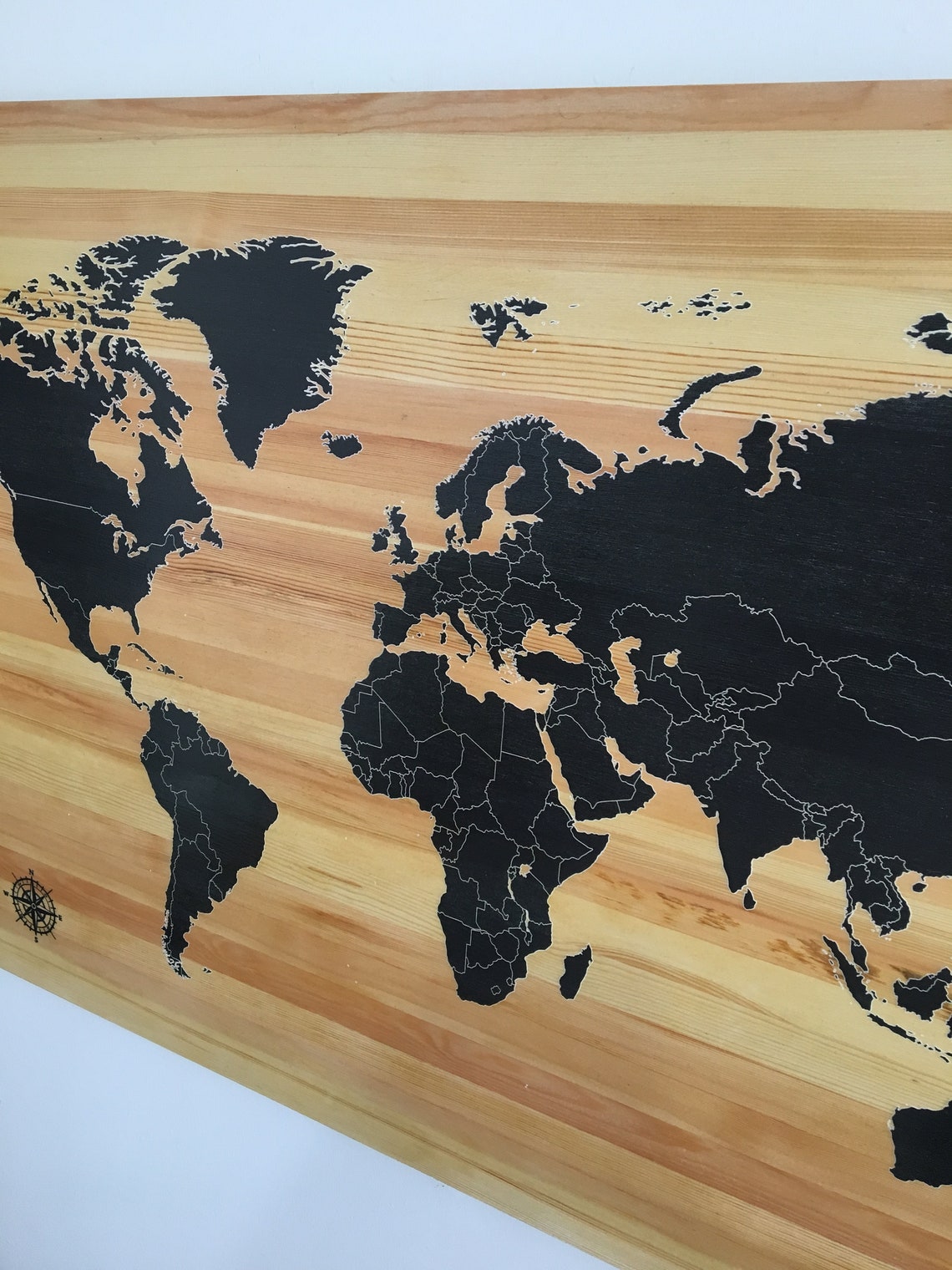 Wooden World Map Pine Tree Available Personalization - Etsy