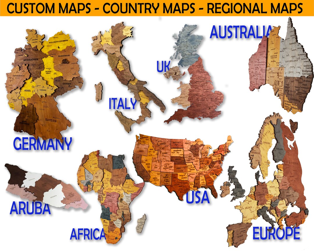Custom Maps, Regional Map, Country Map, Personalized Map, Wooden Maps ...