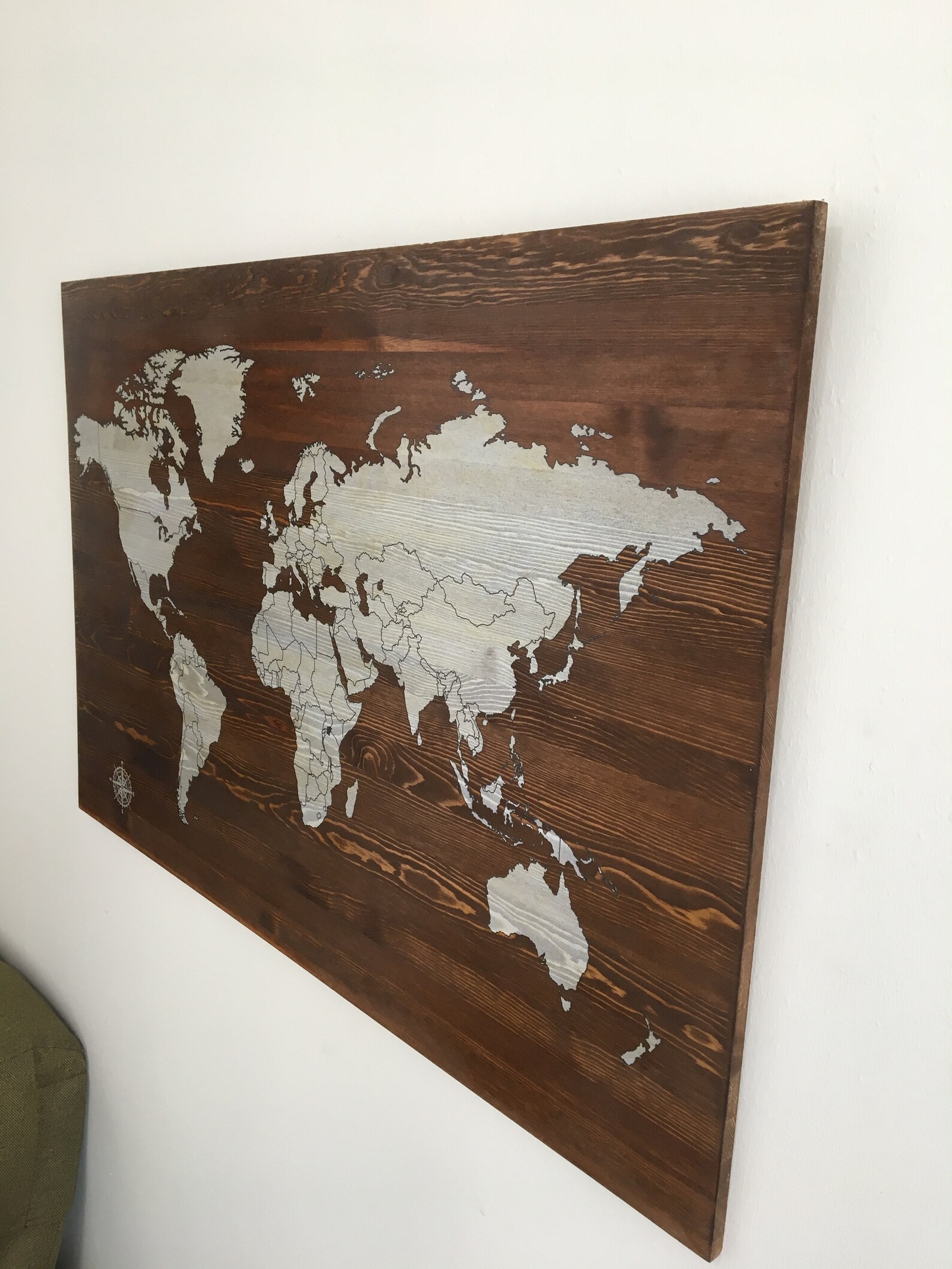 Wooden World Map Pine Tree Available Personalization - Etsy