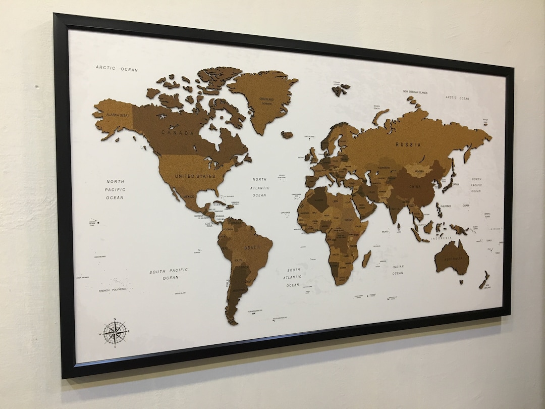 3D Cork World Map Push Pins Wall Art Home Decor Office Decor Traveller ...