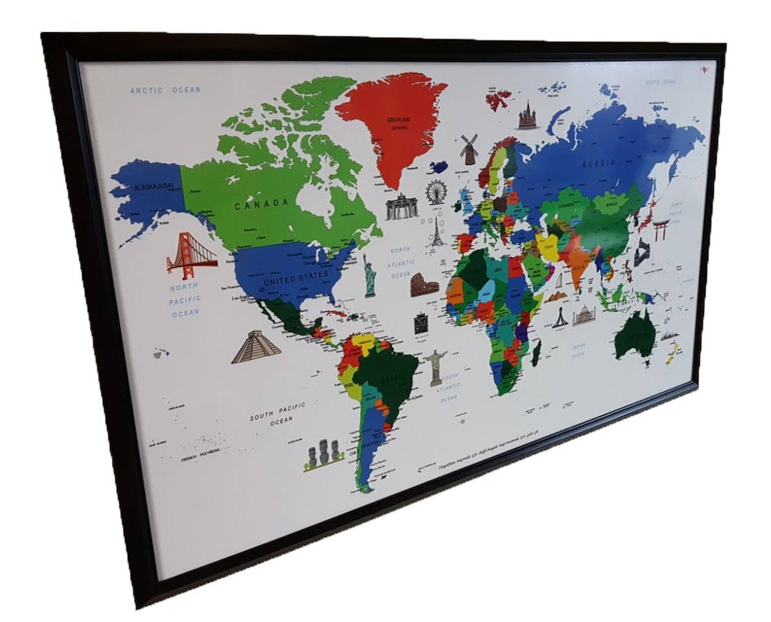 World Map With Landmarks Traveller Map Gift Map Hallowen Gift Push Pin ...