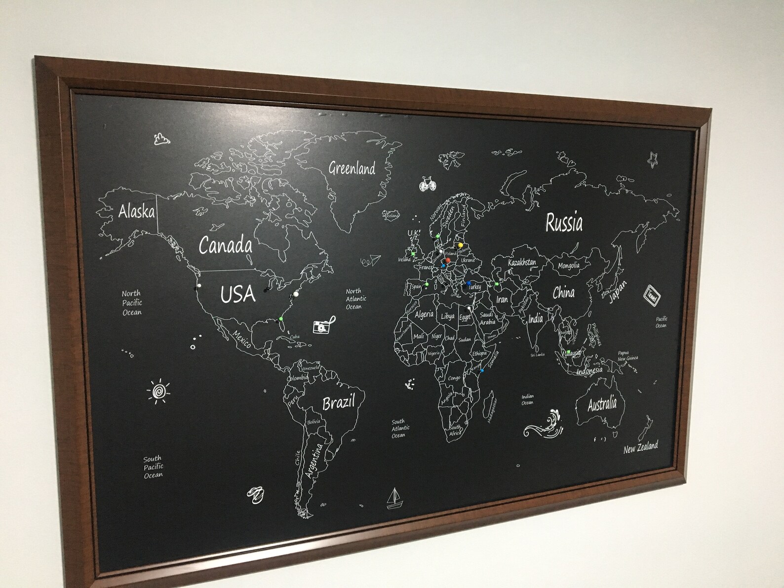 Black World Map Pinboard Push Pins Travel Map Traveller Gift | Etsy