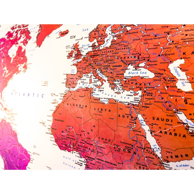 Canvas World Map Detailed World Map Canvas Pink World Map - Etsy