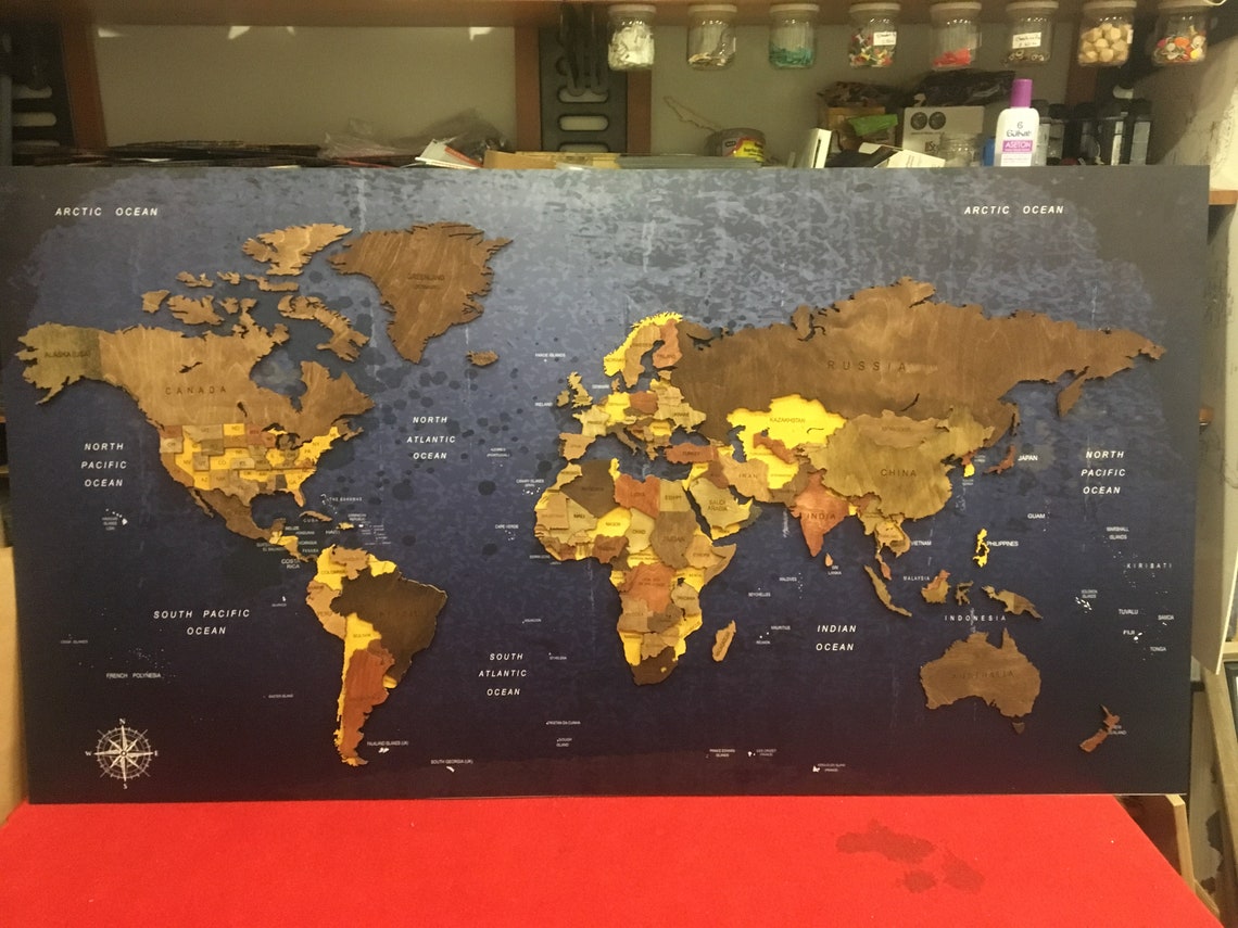 Wood Map Wooden World Map with Background Large Wall Art World | Etsy