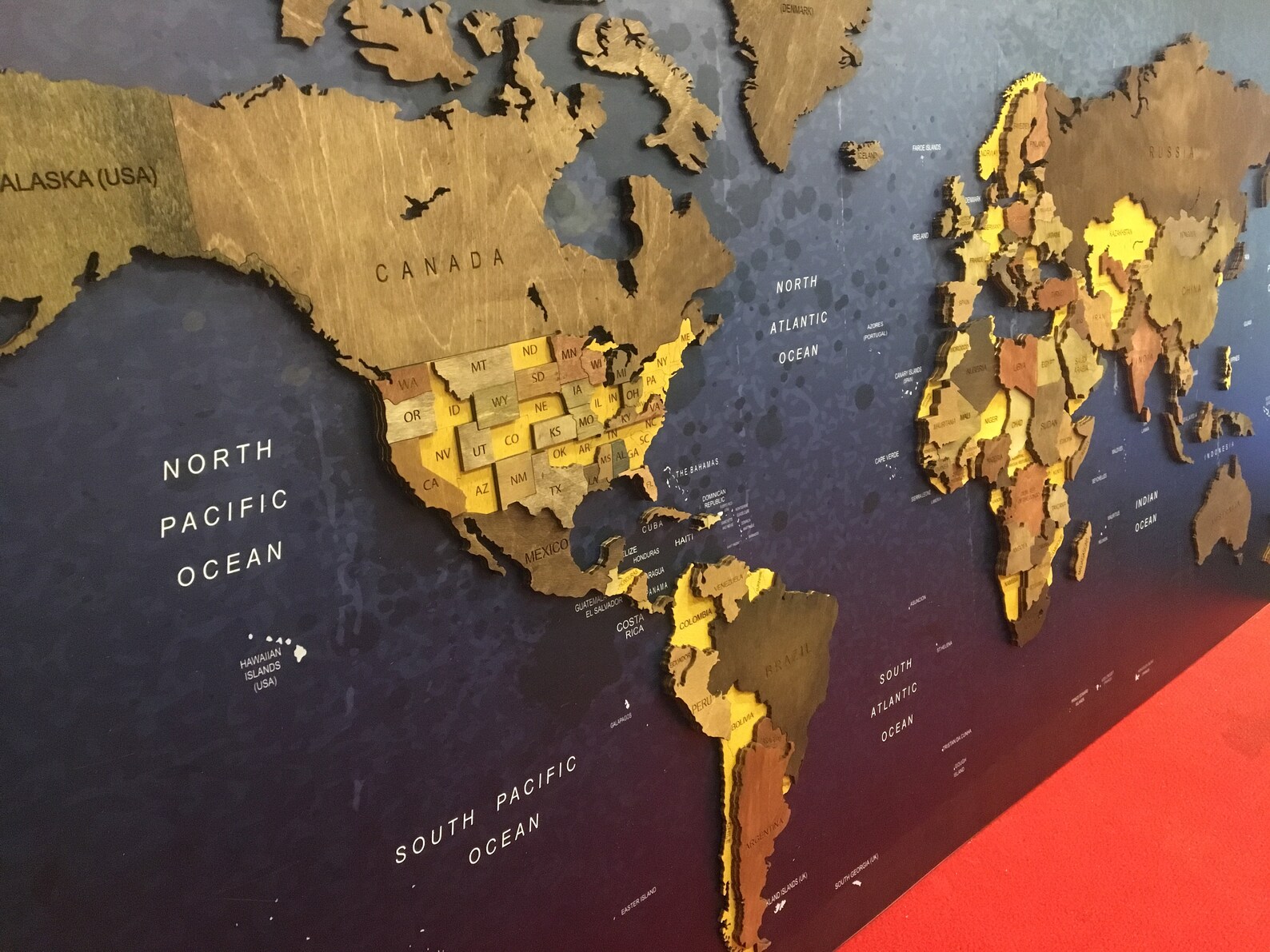 Mapa de madera Mapa del mundo de madera con fondo Gran pared | Etsy España