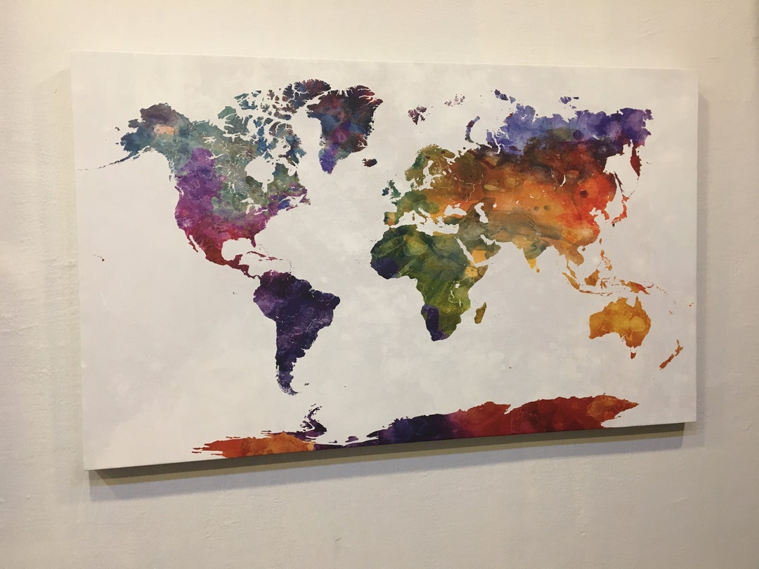 Canvas World Map - Watercolor Map - Etsy