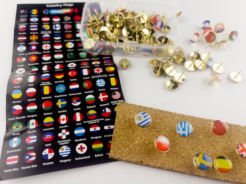 Country Flag Push Pins: World Map Pins, Epoxy and Metal (100 Pcs) - Etsy