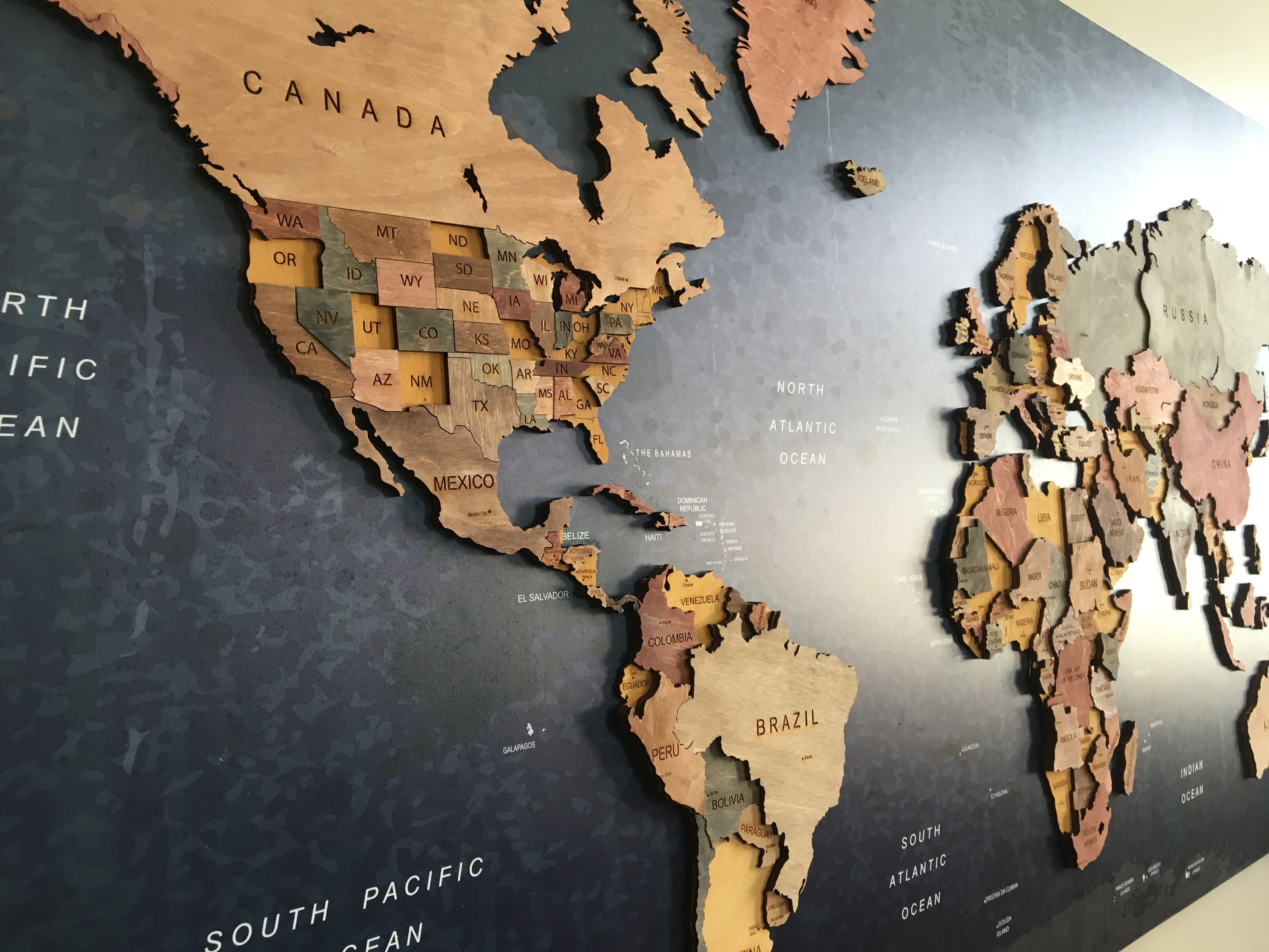 Mapa de madera Mapa del mundo de madera con fondo Gran pared | Etsy España