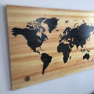 Wooden World Map - Pine Tree - Available Personalization - Etsy