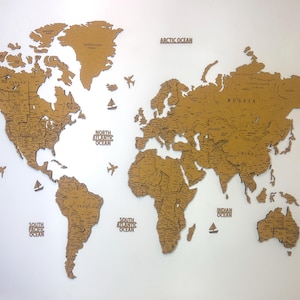 3D Cork World Map, Travel Pin Board, Push Pin Map, Wall Art World Map, Memory Board, Home ...