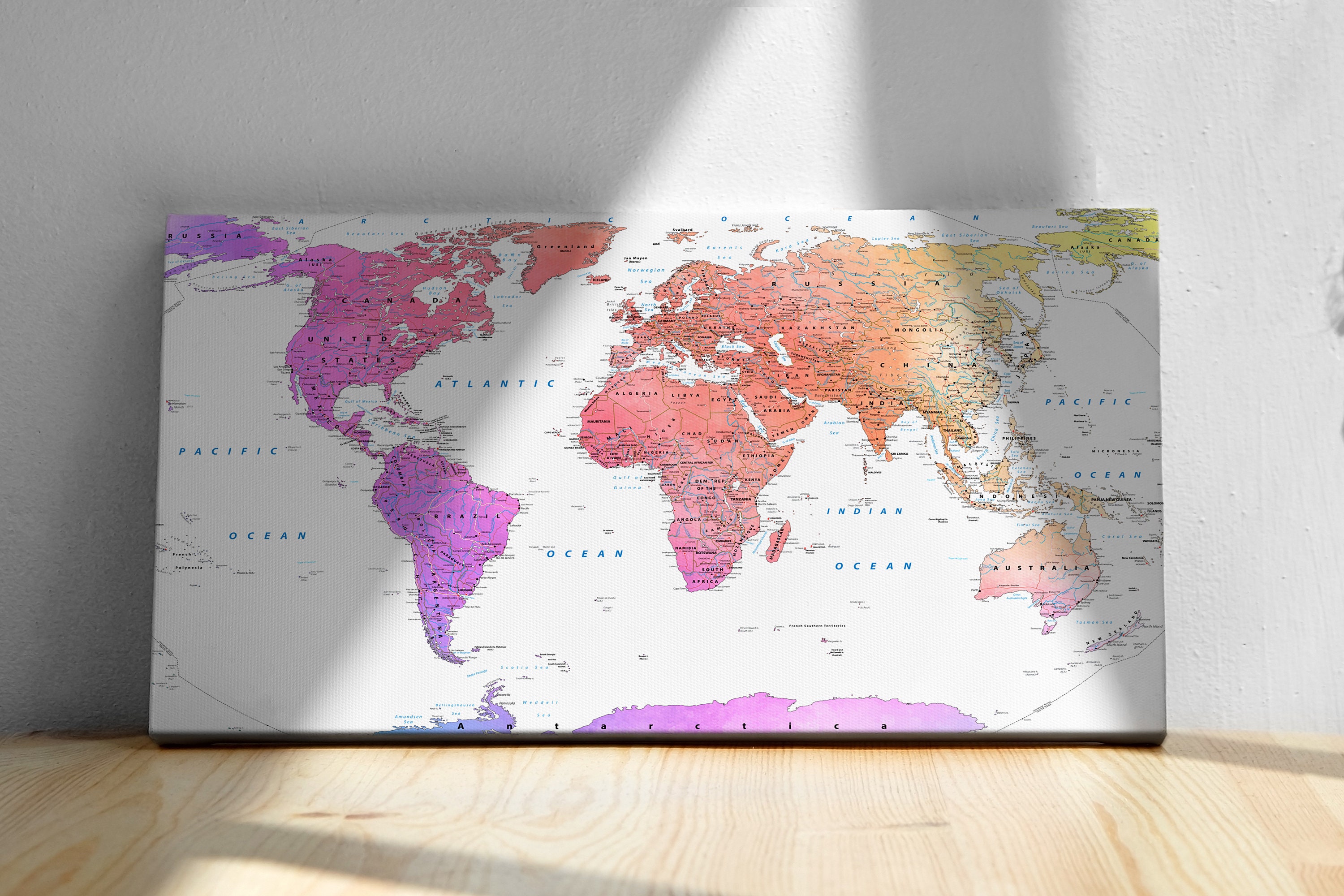 Canvas World Map Detailed World Map Canvas Pink World Map - Etsy Israel