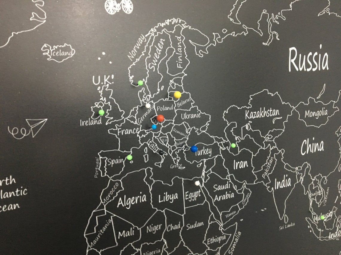 Black World Map Pinboard Push Pins Travel Map Traveller Gift Map Framed ...