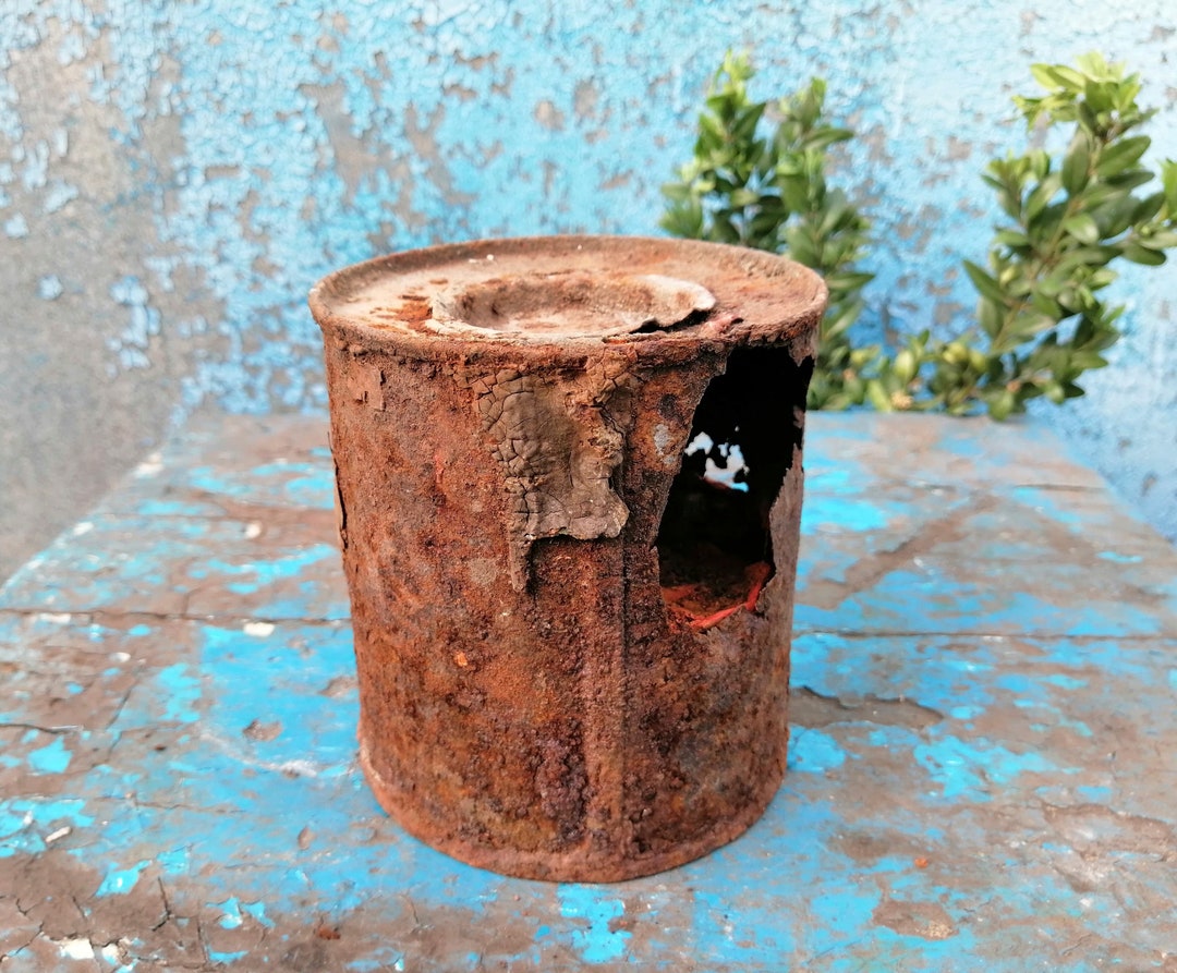 Old Tin Can Canister Garden Decor Rusty Metal 50s Vintage Supply for ...