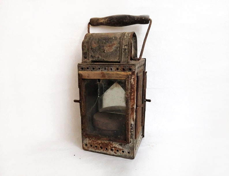 Antique Railway Lantern Rusty Metal Railroad Train Conductor Signal ...
