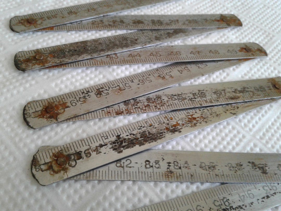 Old Measuring Stick Metal Folding Ruler Rusty Meter Tape Collectible ...