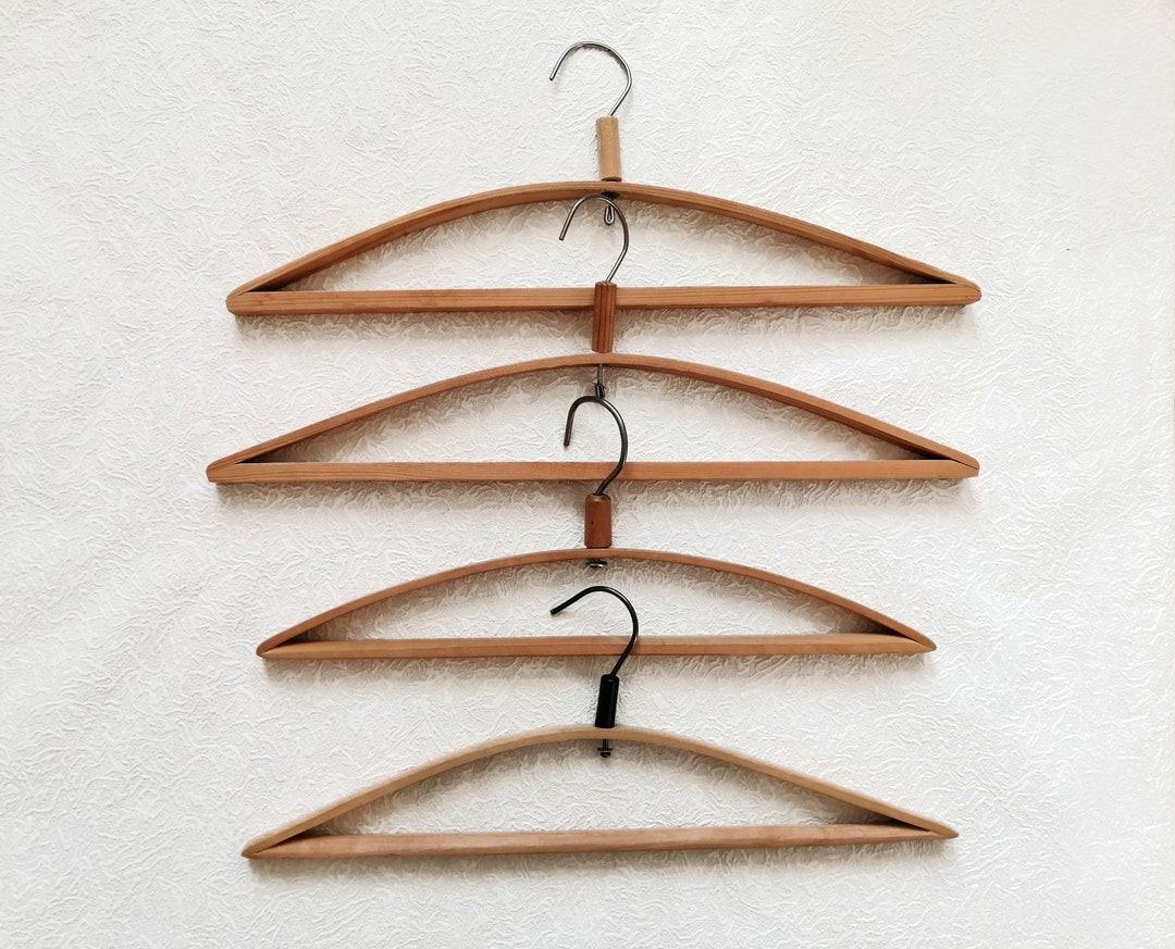 Vintage Wood Hangers Set of 4 Suit Pants Double Hanger Old Retro ...