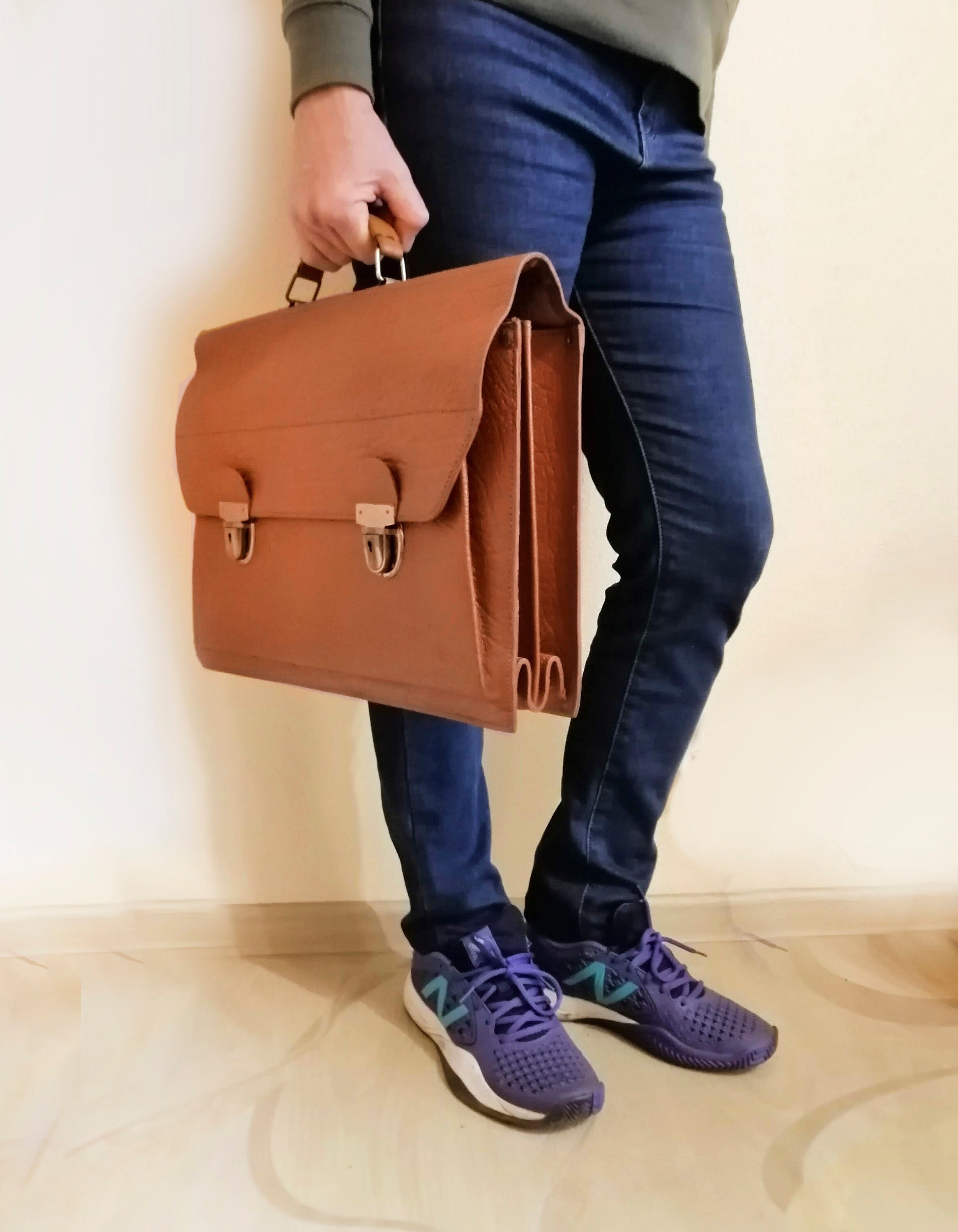 Vintage Portfolio Briefcase Tan Genuine Leather Business - Etsy